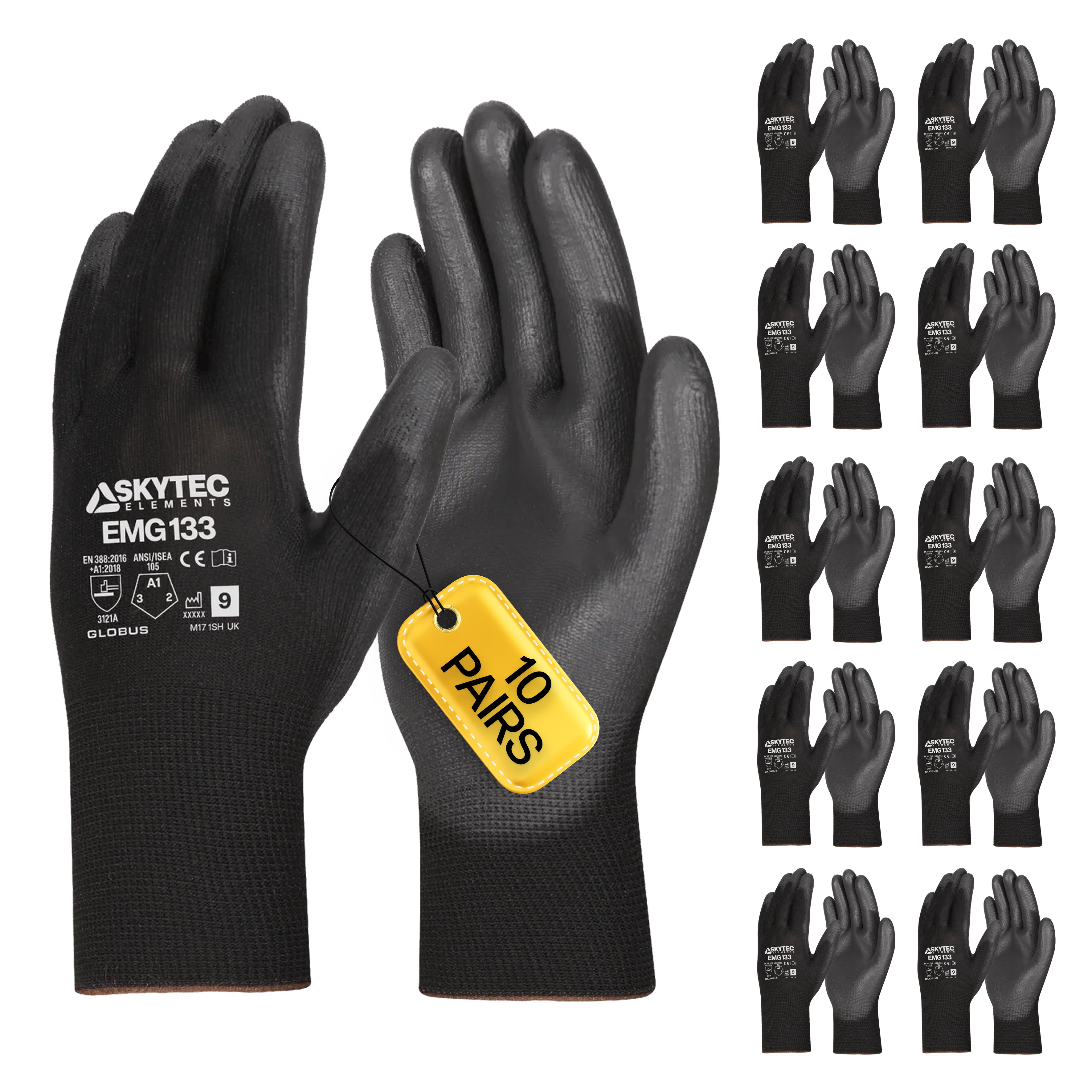 SKYTEC ELEMENTS EMG133 Black Multi Purpose PU Palm Coated Work Gloves