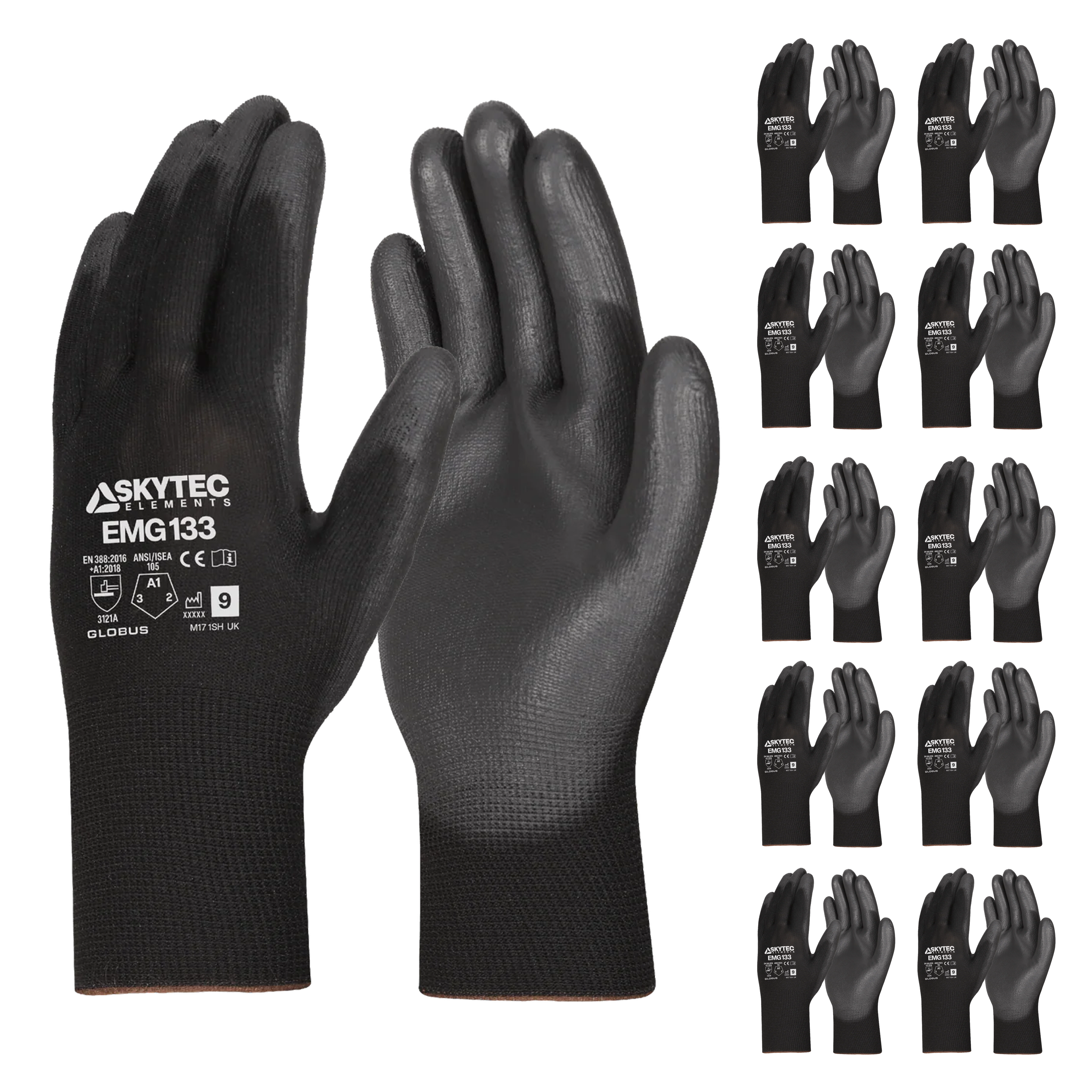 SKYTEC ELEMENTS EMG133 Black Multi Purpose PU Palm Coated Work Gloves