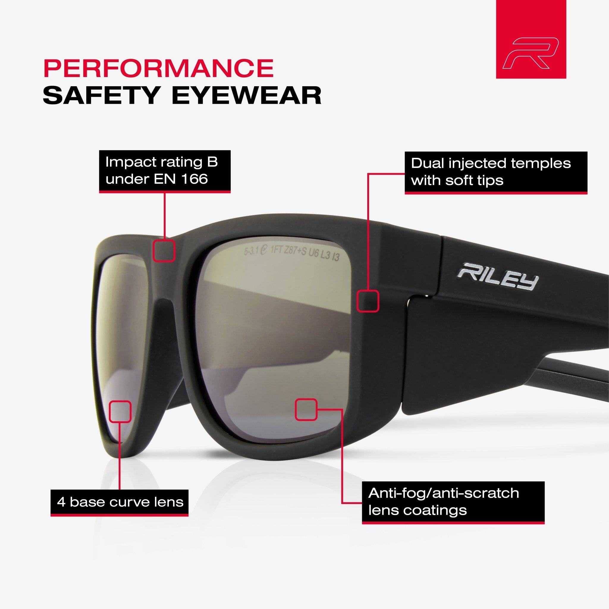 RILEY Navigator Anti-Scratch Wayfarer Safety Sunglasses with Polarised Lens