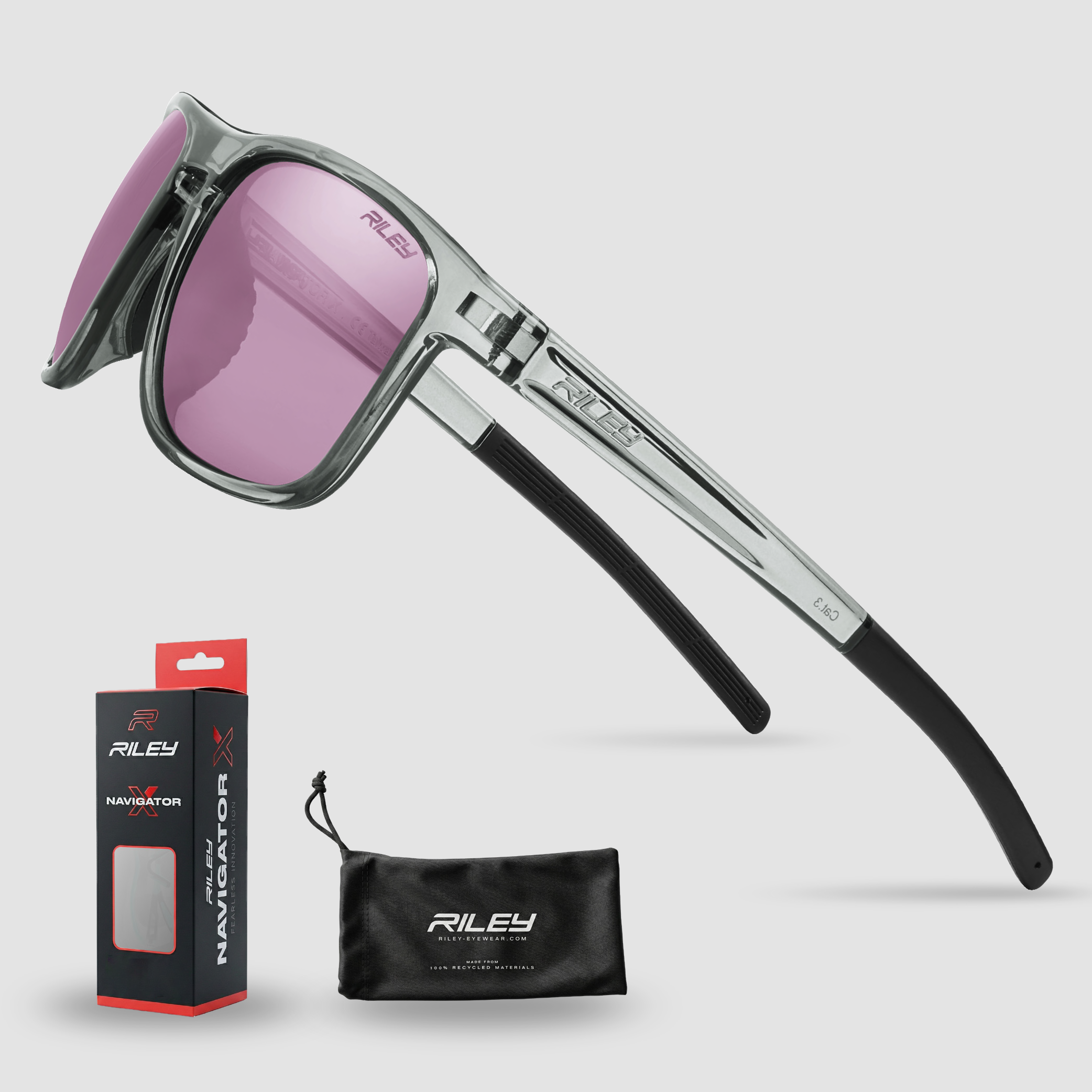 RILEY Navigator X Smoked Frame Wayfarer Style Sunglasses with HD Lens