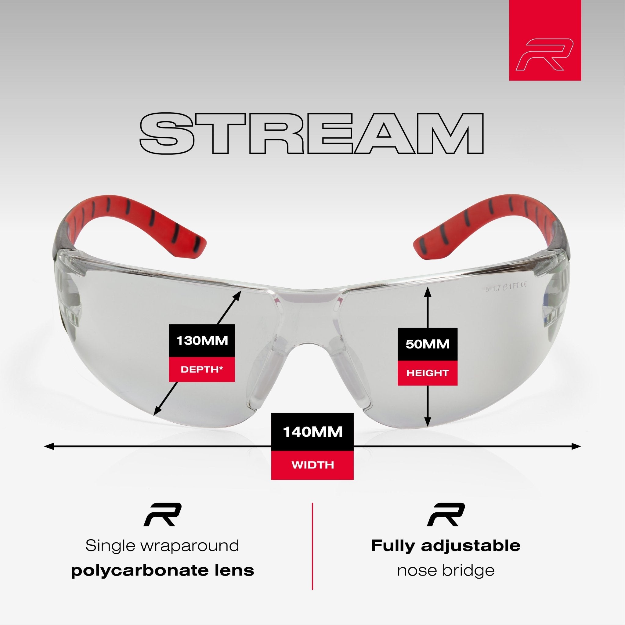 RILEY Stream Red Frameless Metal-Free Safety Glasses with LED Light Pr