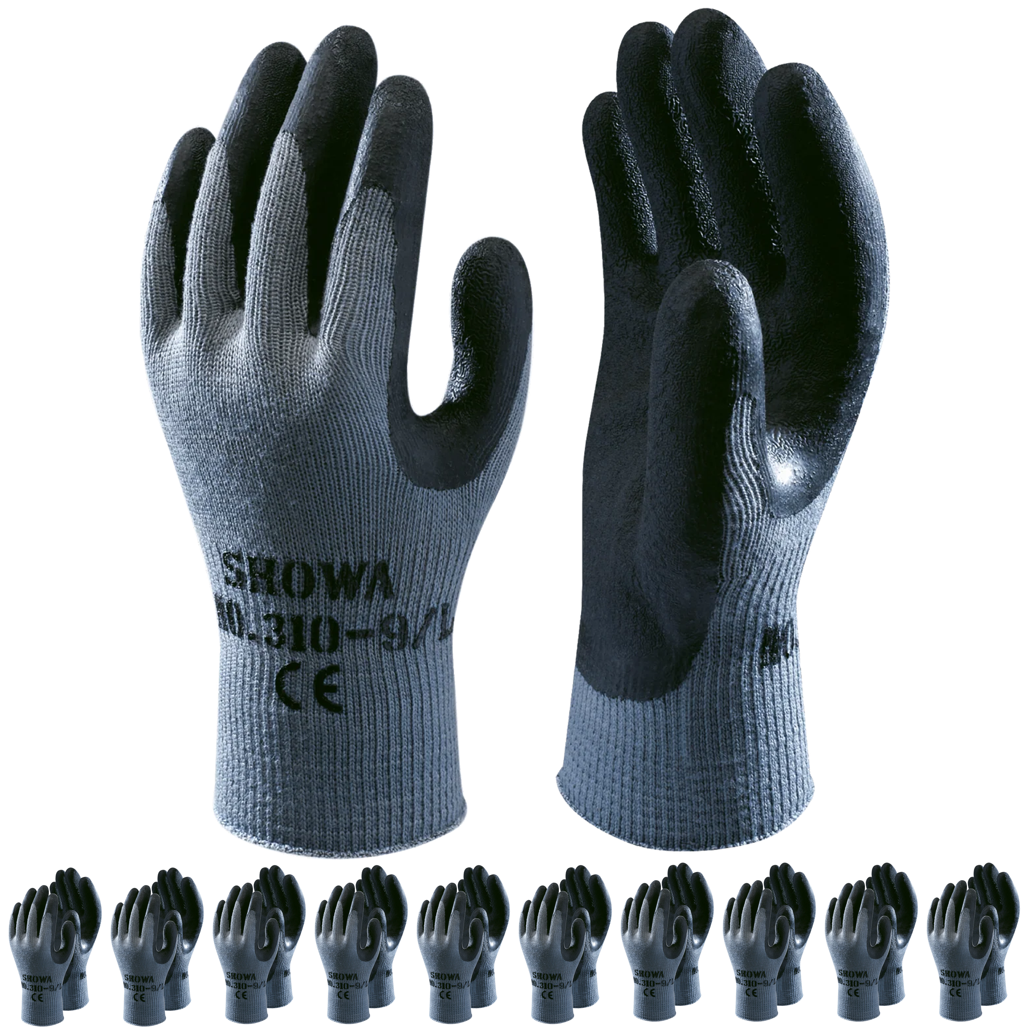 SHOWA 310 Builders Safety Work Gloves with Textured Grip in Black (PAC