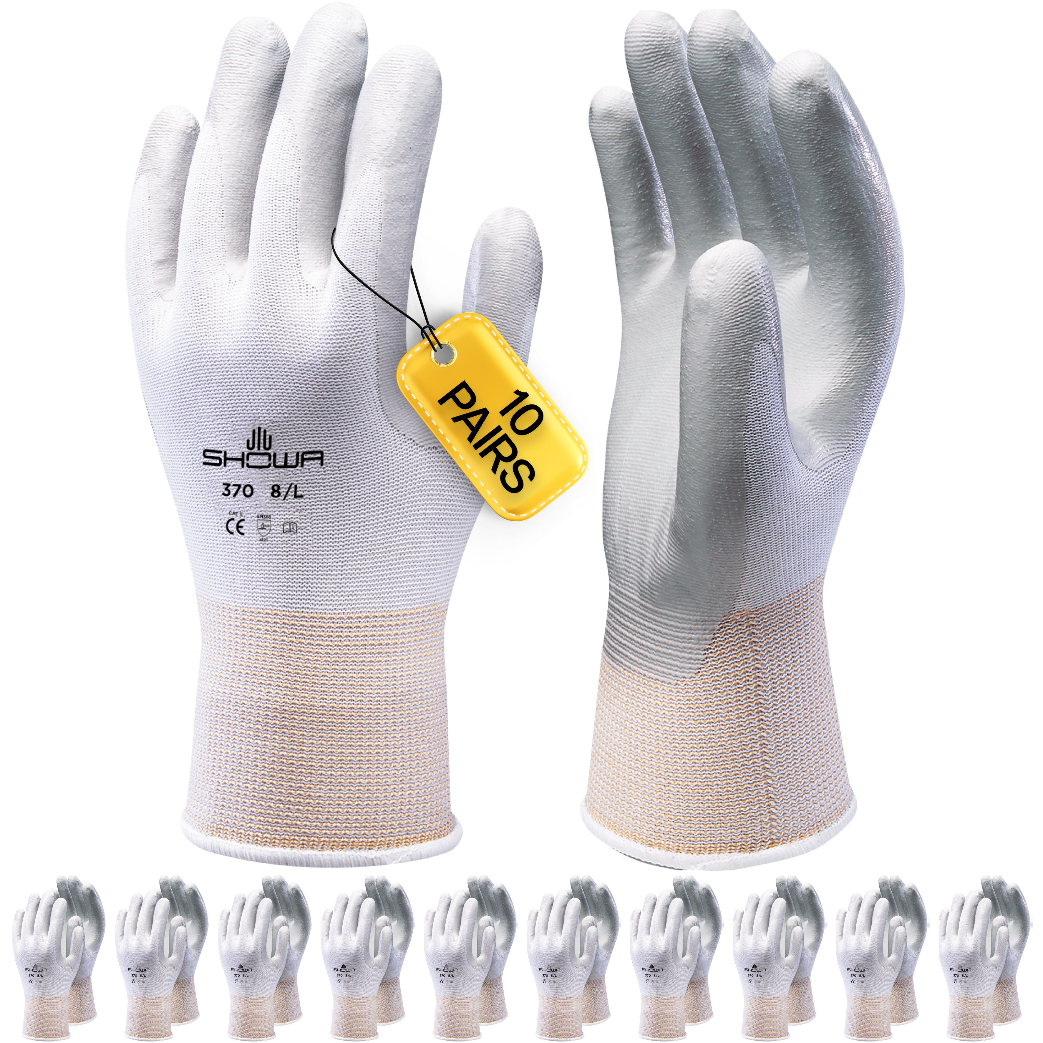 SHOWA 370 White Multi Purpose Lightweight Assembly Grip Safety Gloves